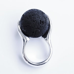 Volcanic Lava Ring Sterling Silver Ring Lava Ball Ring Big - Etsy