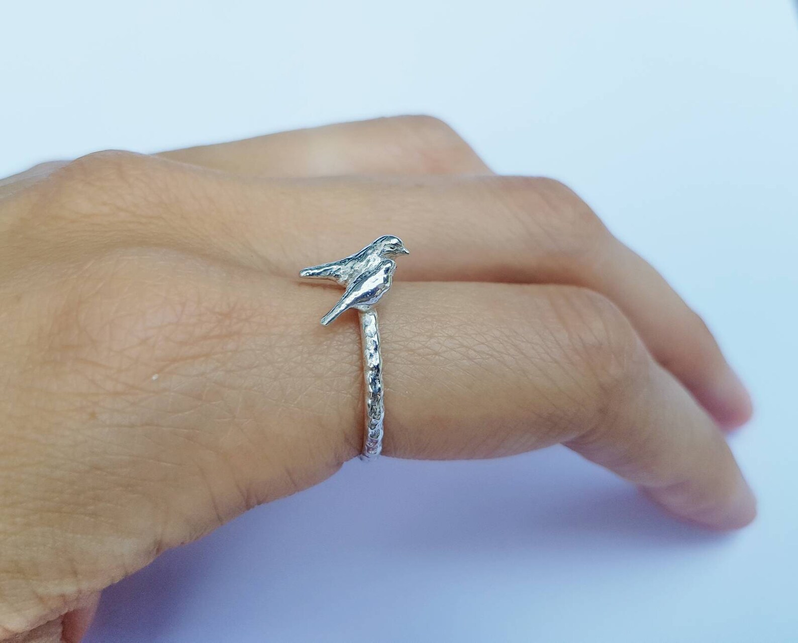 Two Birds Ring Sterling Silver Ring Dainty Thin Ring - Etsy