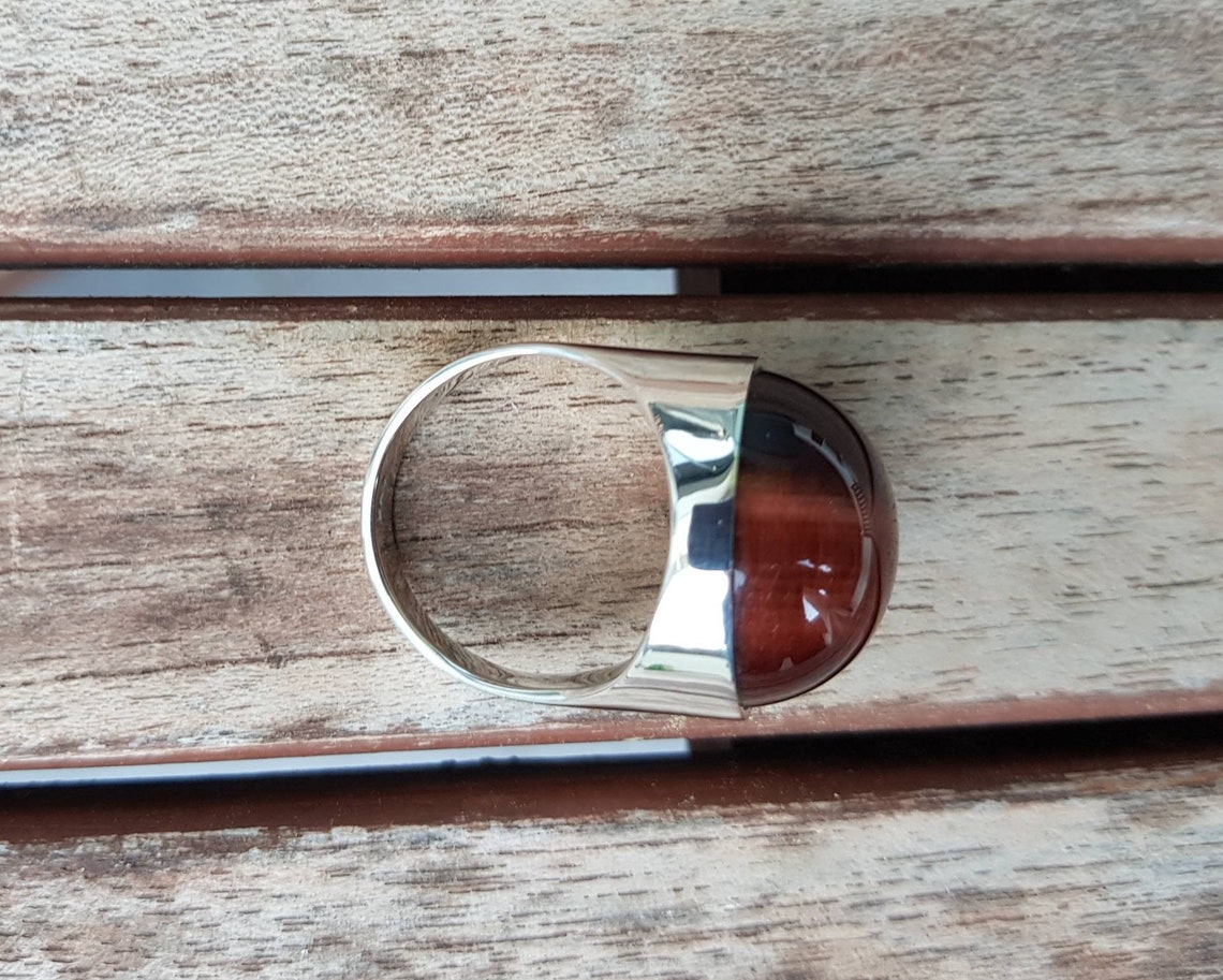 Cat Eye Ring Sterling Silver Ring 20 Mm Cabochon Ring Round | Etsy