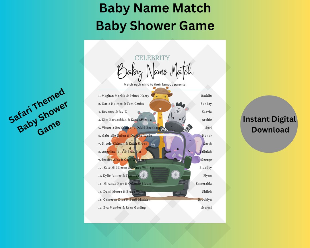 Safari Baby Shower Game, Celebrity Baby Name Match Baby Shower Game - Etsy