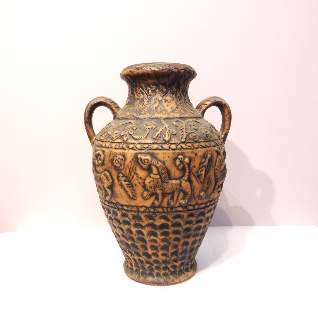 XXXL Jasba Ceramic Amphora Floor Vase, Aztec Series, West German ...