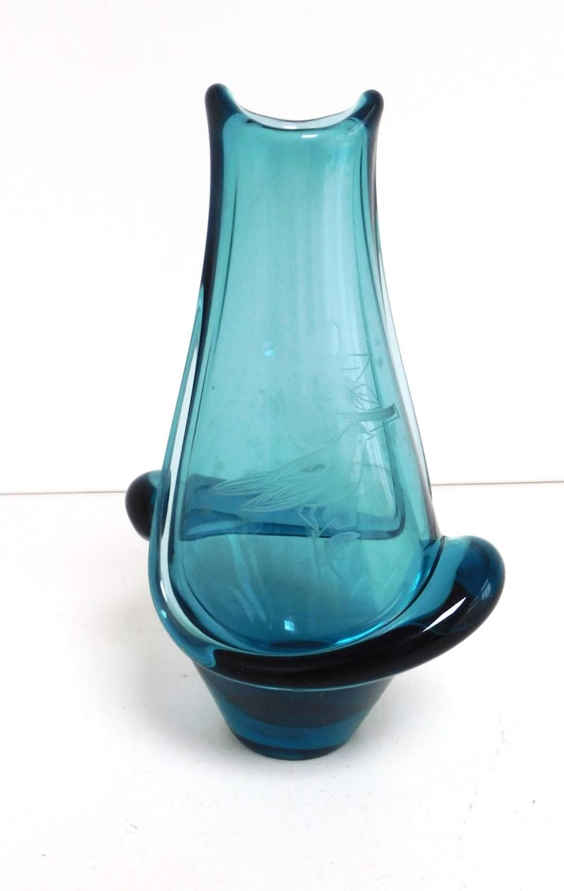 Czech ZBS Zelezny Brod Art Glass Vase, Lgreen/blue-ish, Designed by ...
