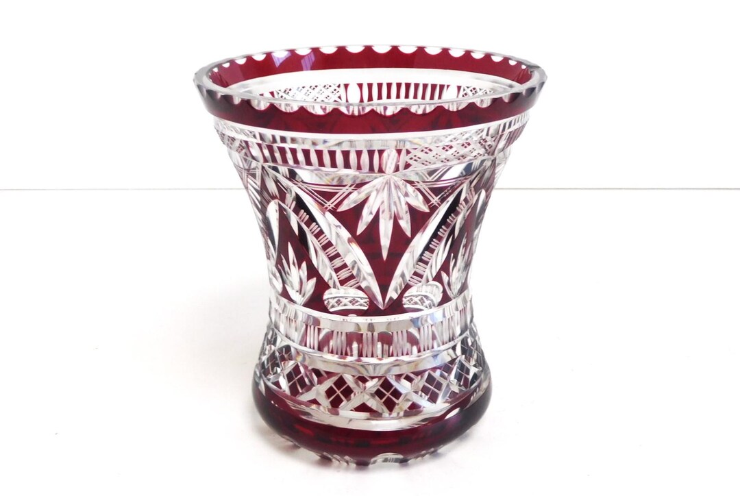 Beautiful Bohemian / Czech, Ruby Red Crystal Cut to Clear Glass Vase - Etsy