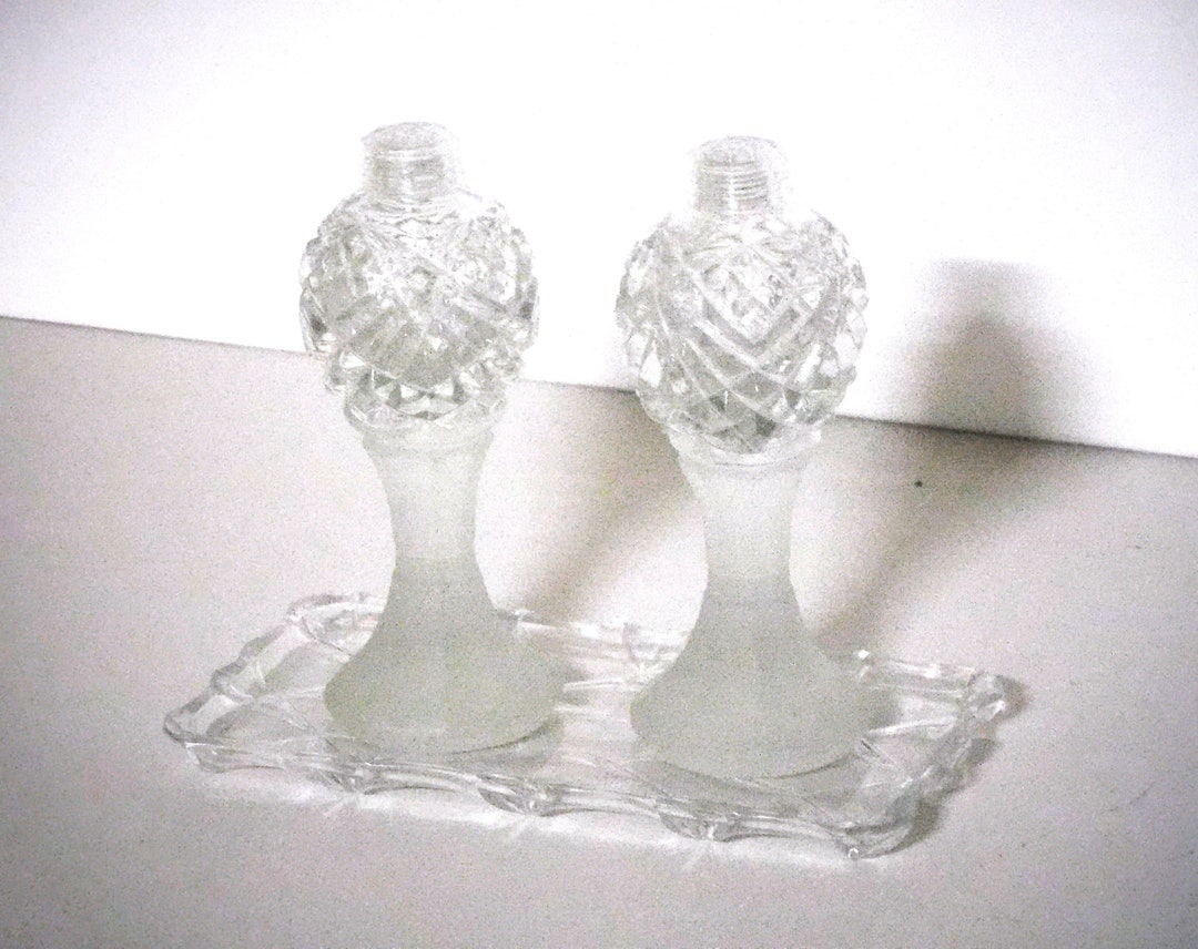Elegant Set Lead Crystal Cut Glass Salt Dispenser / Shaker on a Tray ...