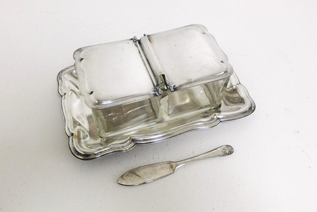 Mid Century WMF Cromargan and Glass Menage / Marmelade / Condiment or ...
