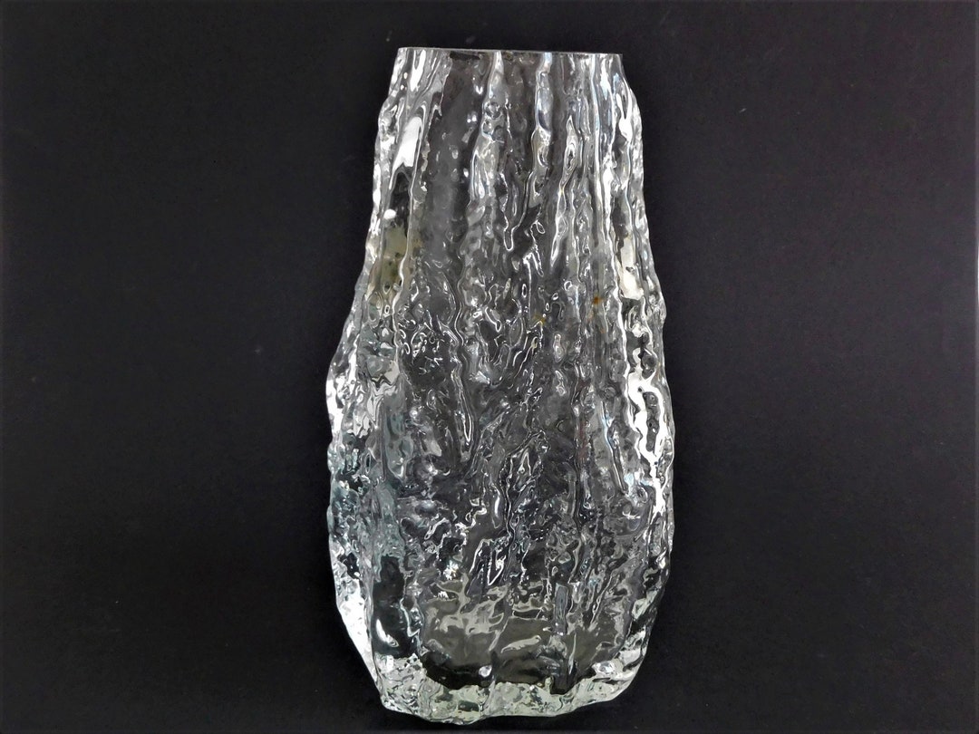 IG / Ingrid Glashütte Bark Ice Crystal Glass Vase, Clear Glass, Germany ...