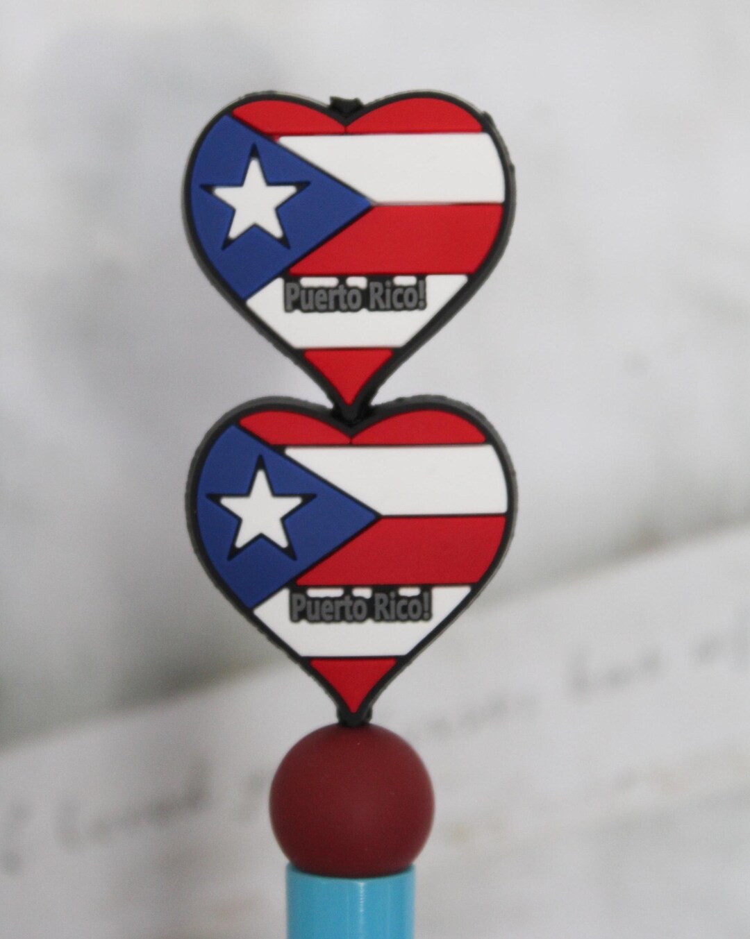 Puerto Rico Flag Heart Focal Beads (set of 2) Soft PVC Resin Beads for ...