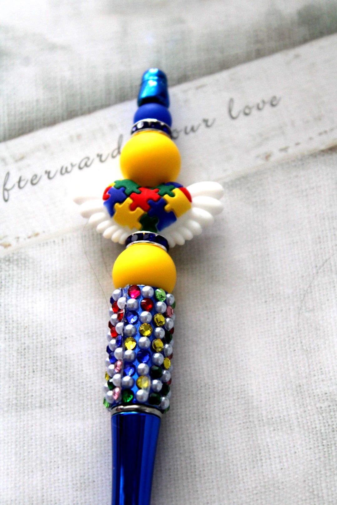 Autism Awareness Pen With Puzzle Piece Wings Sparkly Multicolor ...