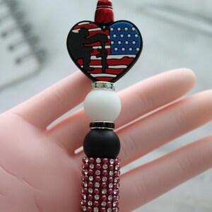 Red Soldier Tribute Pen With Heart Topper Faux Rhinestone Grip, Fine ...