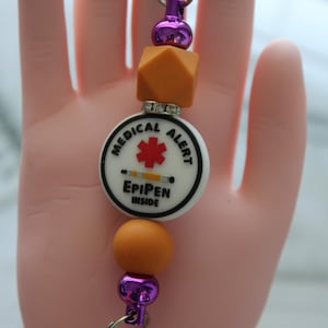 Epipen Medical Alert Keychain Allergy Safety Tag With Clip Beaded ...