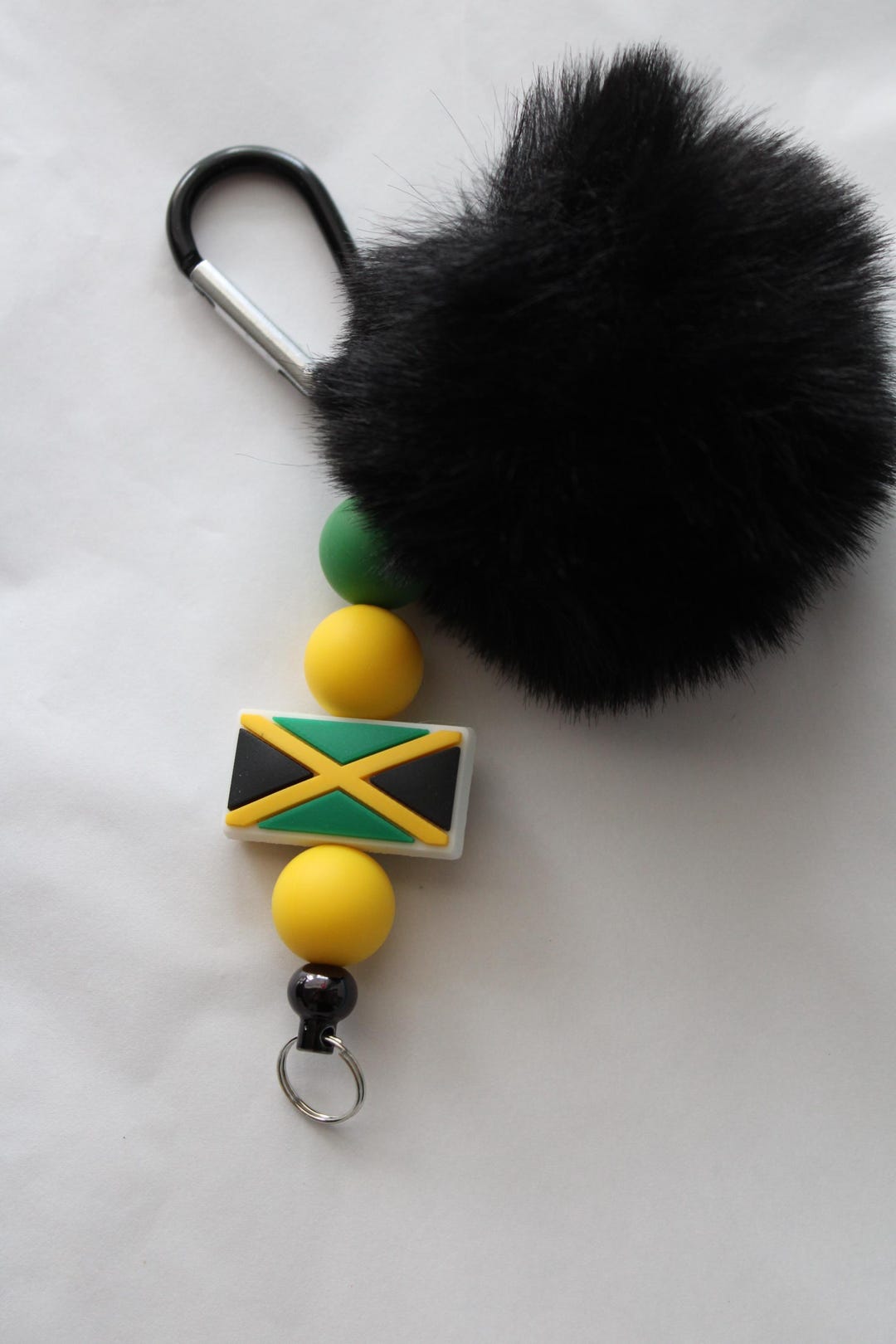 Jamaican Flag Keychain With Beads and Black Pom Pom – Carabiner Clip ...