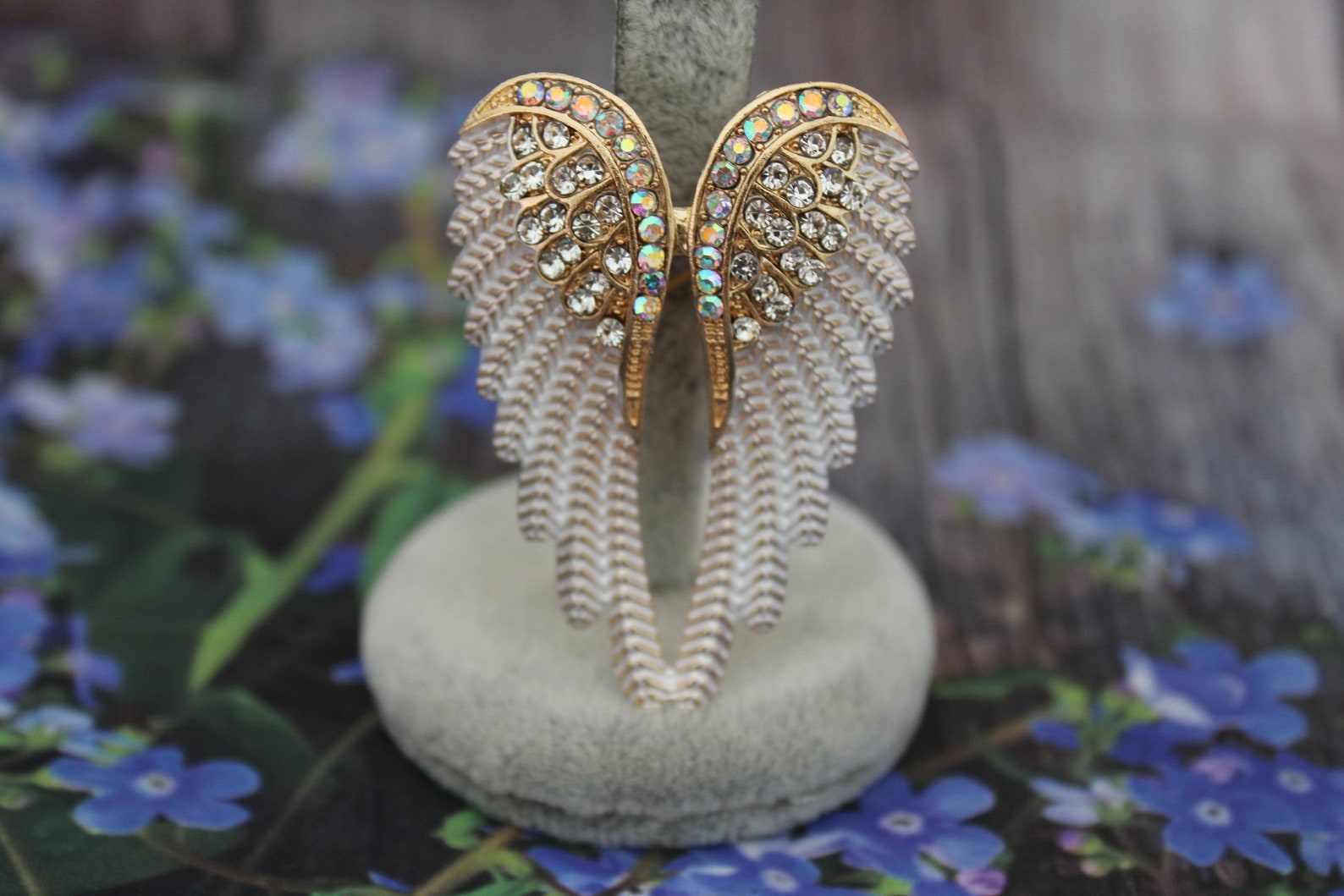 White and Gold Angel Wings Brooch Pin - Etsy