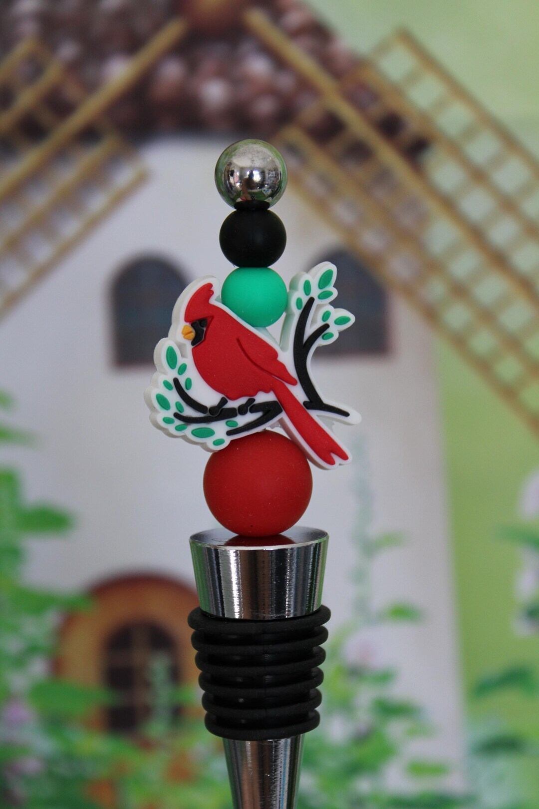 Red Cardinal Bird Wine Bottle Stopper (fits Most Wine Bottles) Measures ...