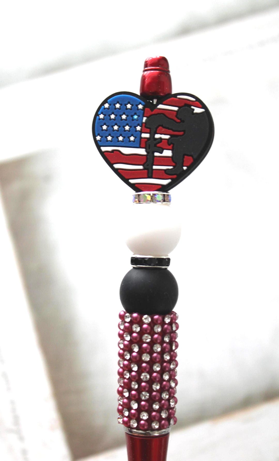 Red Soldier Tribute Pen With Heart Topper Faux Rhinestone Grip, Fine ...