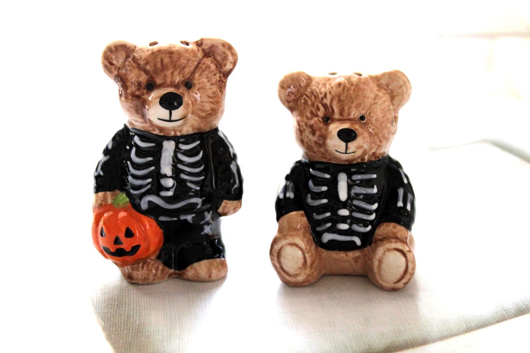 Halloween Skeleton Teddy Bear Figurines Set of 2 Cute Ceramic Bears 3–4 ...