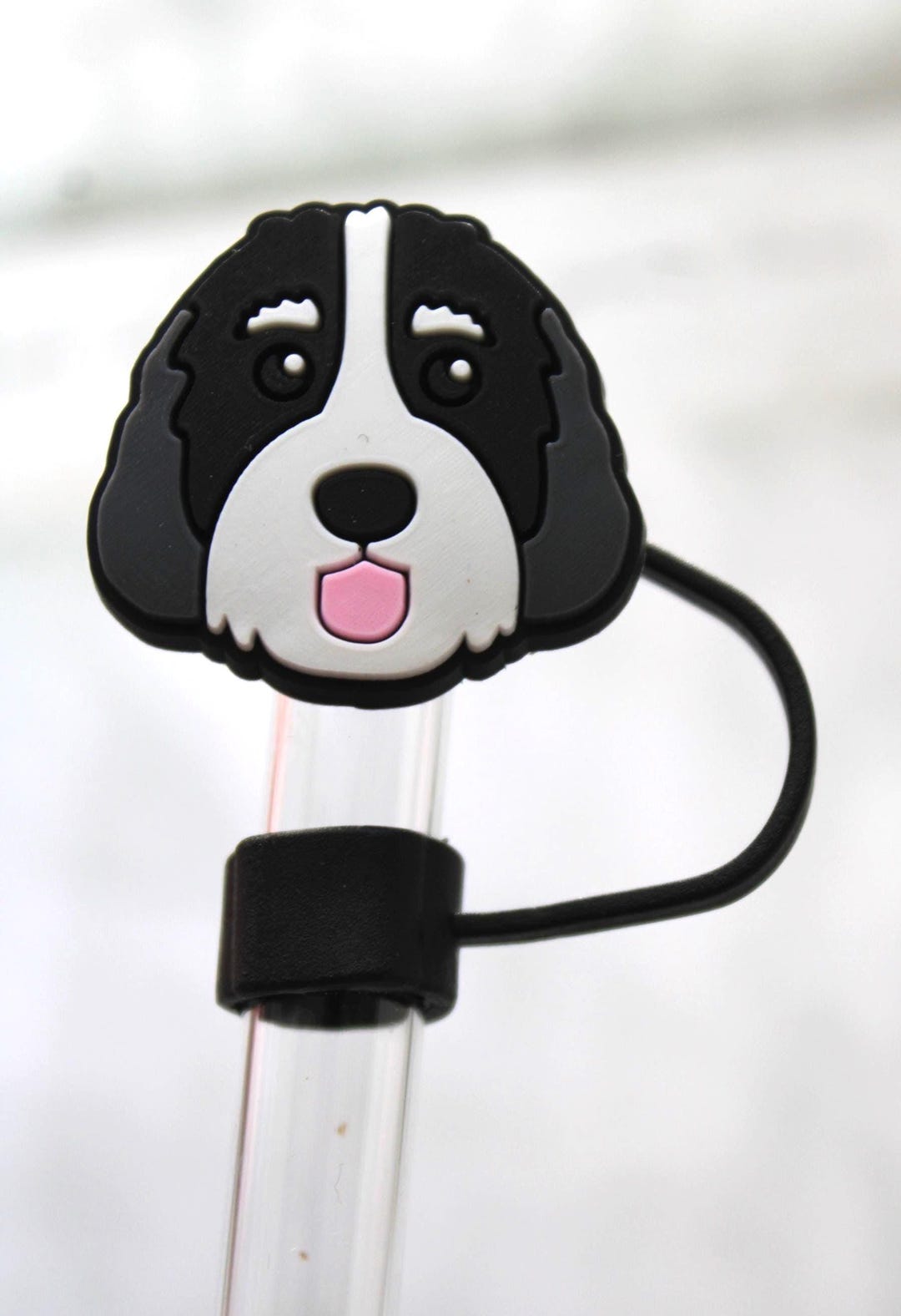 Bernedoodle Dog Straw Cover | Soft PVC Straw Topper | Fits 10mm ...