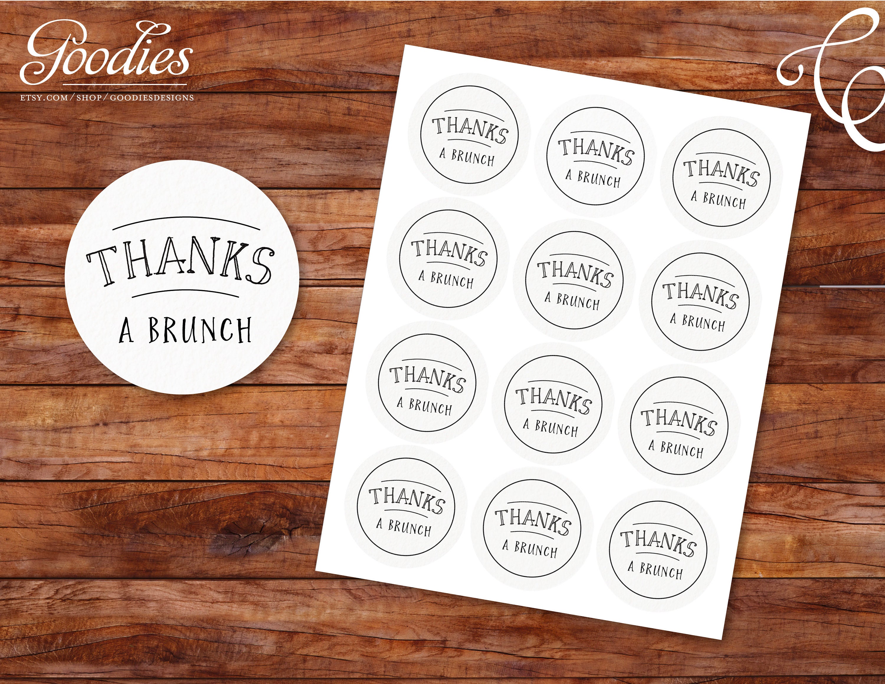 Thanks a Brunch Tags Stickers or Cupcake Toppers Thank You | Etsy