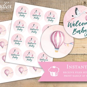 Tags or Cupcake Toppers - Instant Download, Hot Air Balloon, Baby ...