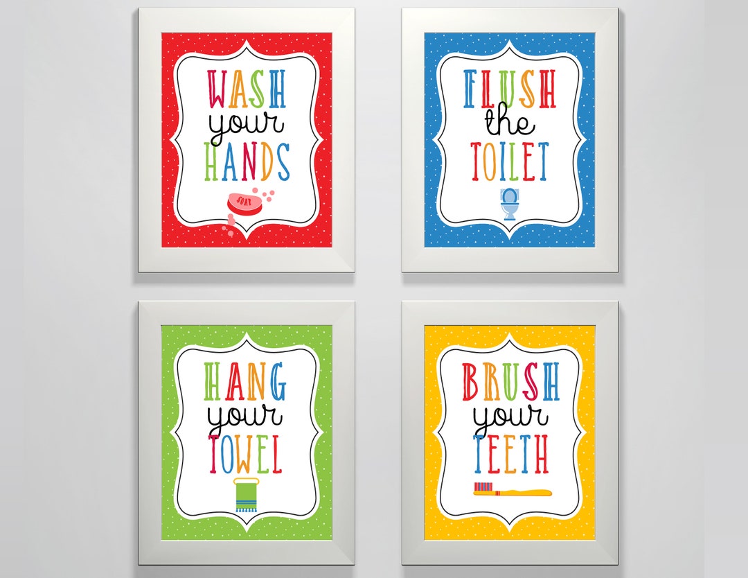 Kids Bathroom Decor Poster - INSTANT DOWNLOAD - Wash, Flush, Towel ...