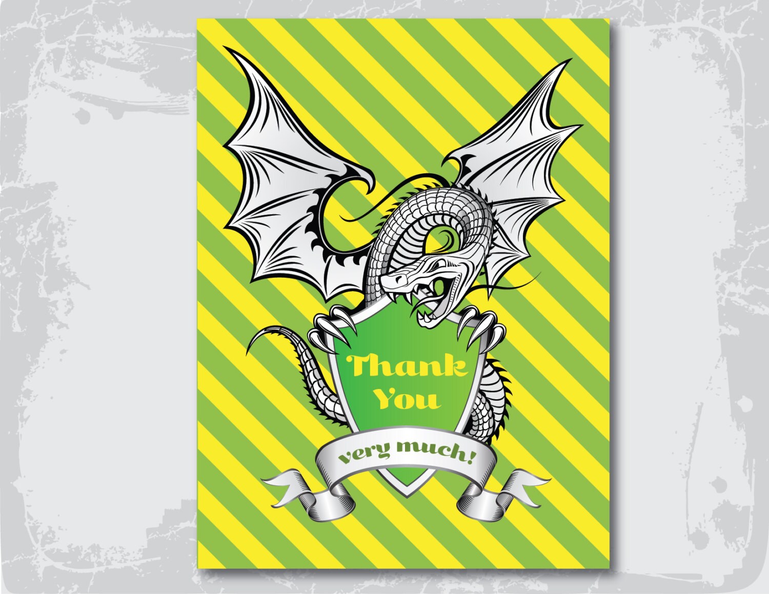 Dragon Thank You Card Green Birthday Party Thank You | Etsy