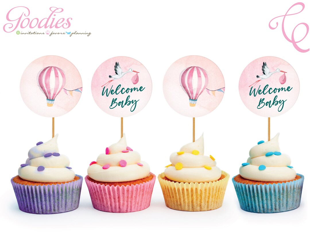 Tags or Cupcake Toppers - Instant Download, Hot Air Balloon, Baby ...