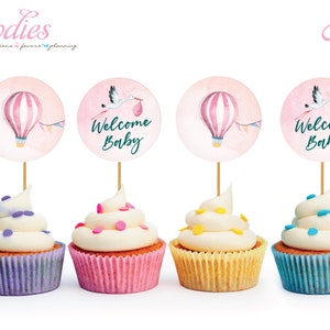 Tags or Cupcake Toppers - Instant Download, Hot Air Balloon, Baby ...
