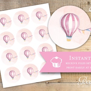 Tags or Cupcake Toppers - Instant Download, Hot Air Balloon, Baby ...