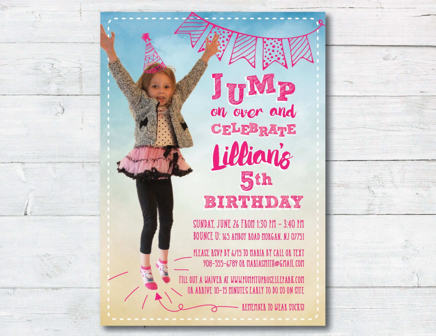 Bounce Party Invitation With Photo - Birthday, Kids, Girl, Jump House ...
