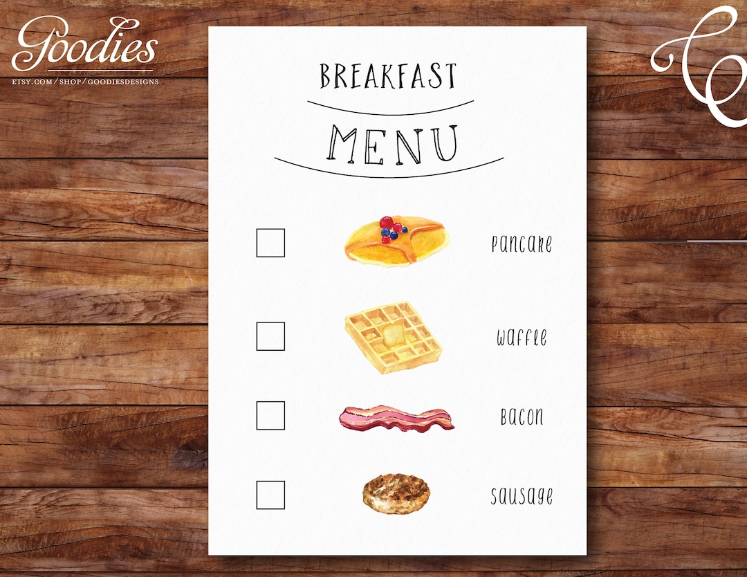 Breakfast Menu - Pancakes and Pajamas Party - Instant Download ...