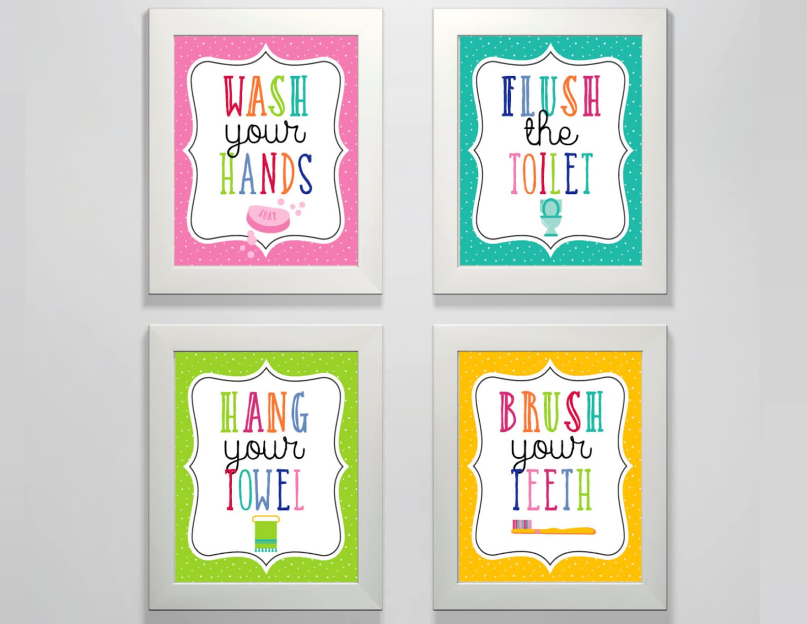 Kids Bathroom Decor Poster INSTANT DOWNLOAD Wash Flush | Etsy