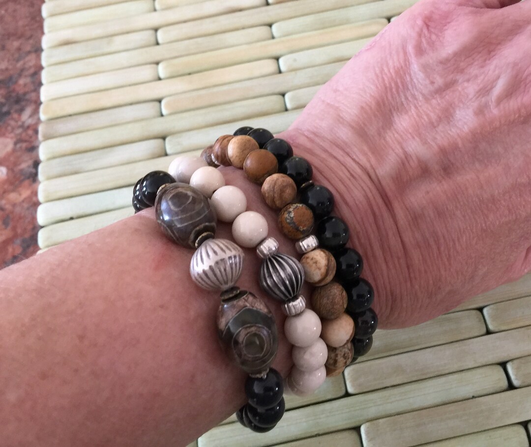 Multi Gemstone Bracelet, Rustic Bracelets, Earthy Tones, Black, Brown ...