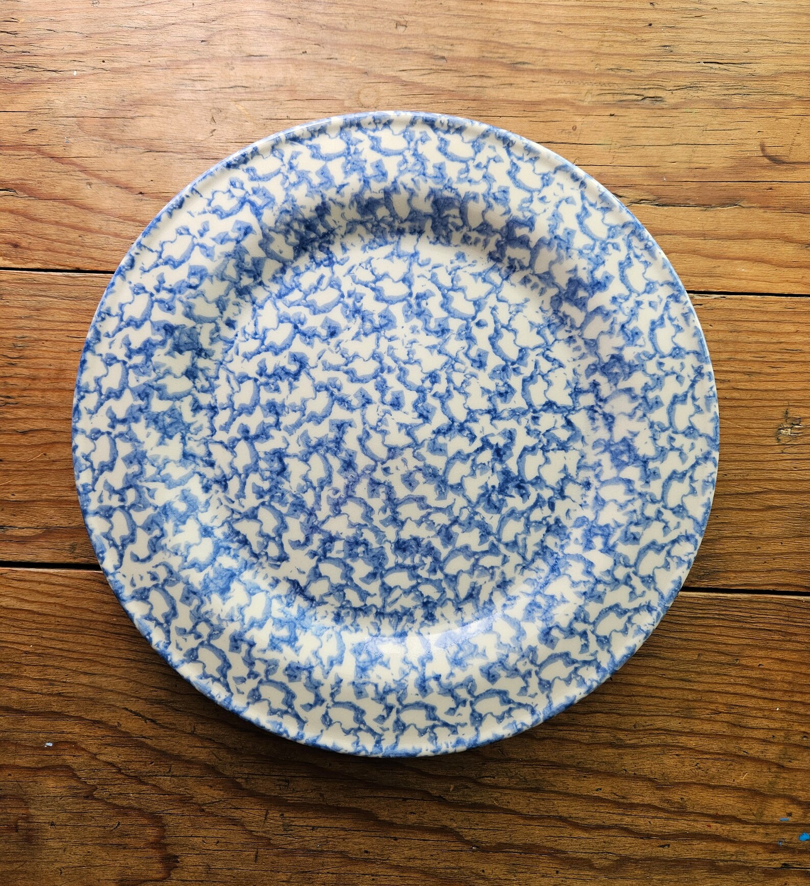 Roseville Blue Spongeware Dinner Plate by Workshop Gerald Henn - Etsy
