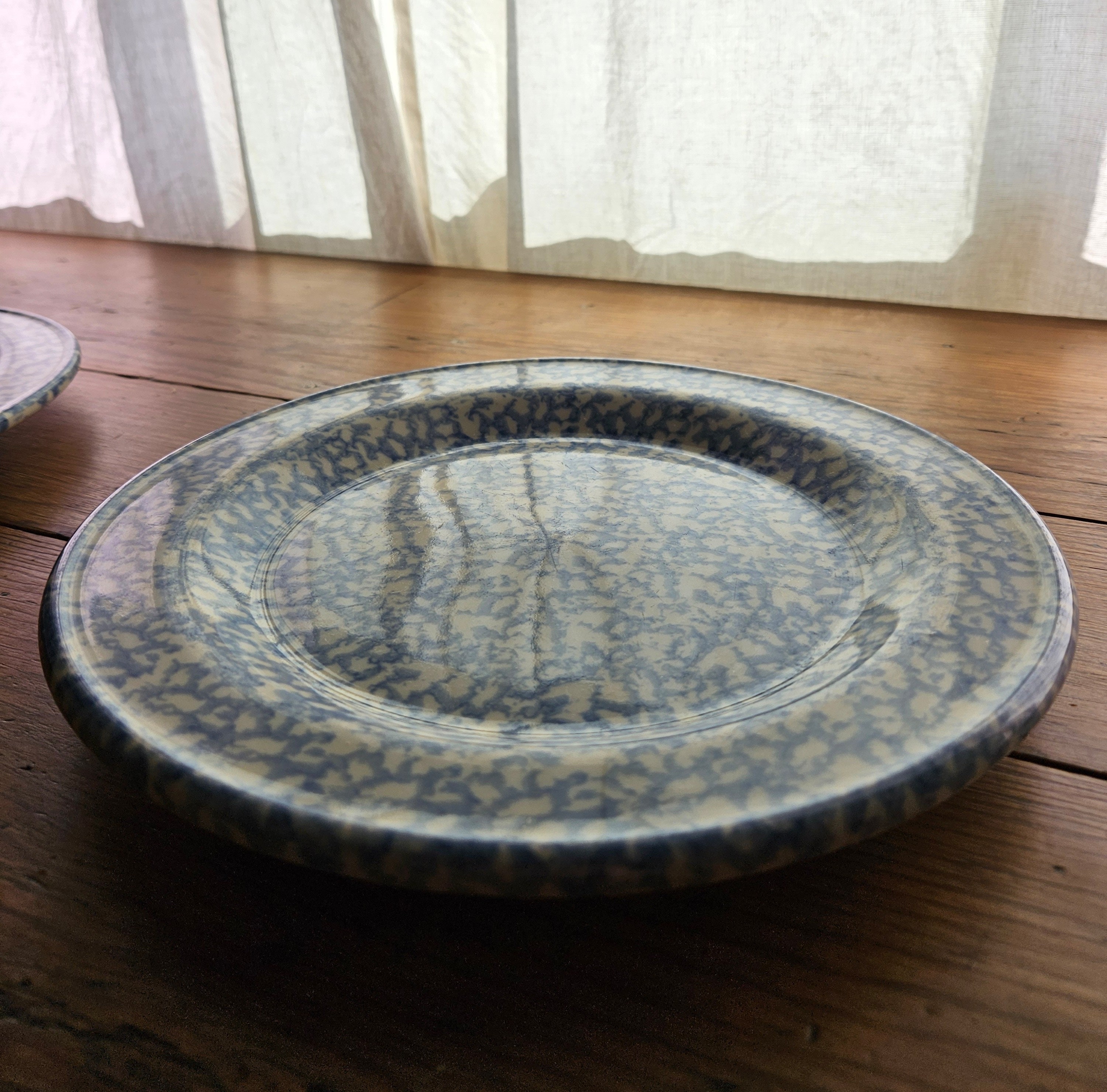 Roseville Blue Spongeware Dinner Plate by Workshop Gerald Henn - Etsy