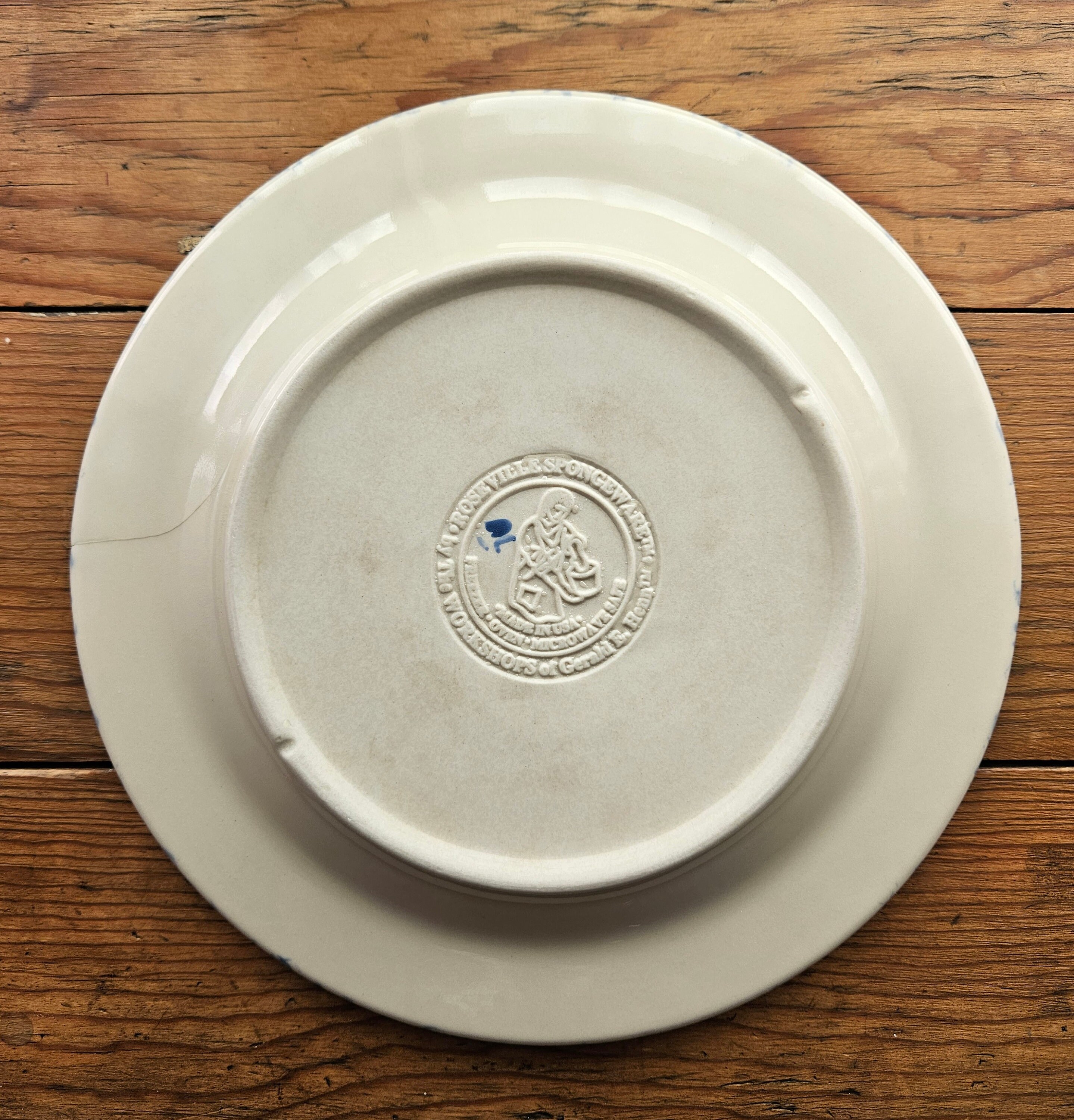 Roseville Blue Spongeware Dinner Plate by Workshop Gerald Henn - Etsy