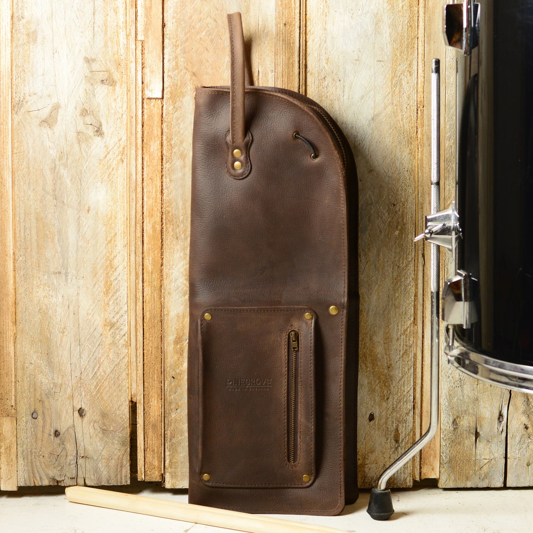 Leather Drumstick Bag With Zip, Brown, Vintage Style, Leather Stick Bag ...