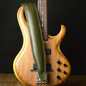 Dark Green Leather Guitar Strap or Bass Strap, Double-padded for Comfort,bs63, 3 Inches Wide ...