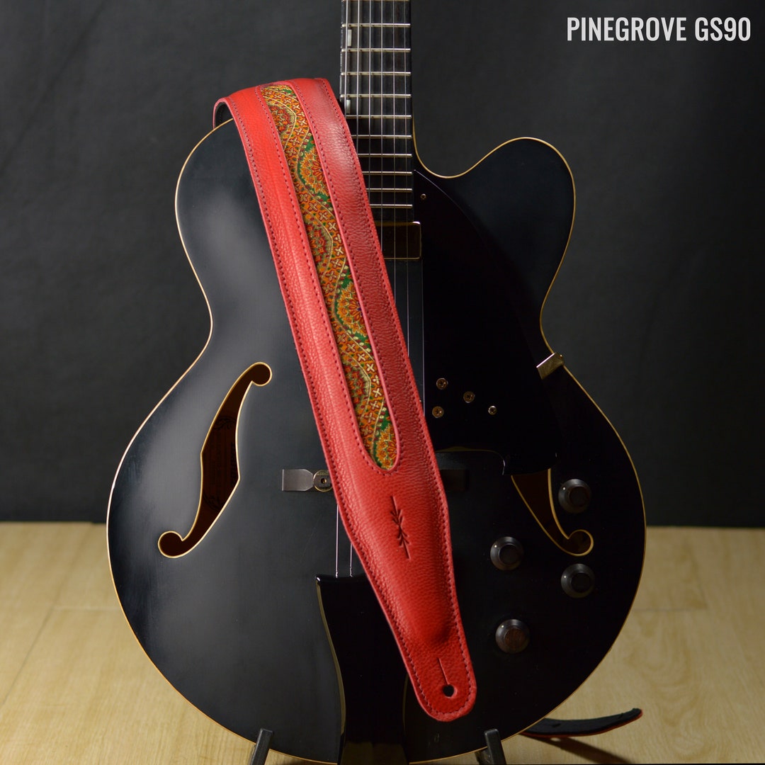 Premium Red Leather Guitar Strap With Woven Cutaway, GS90 Stairway ...