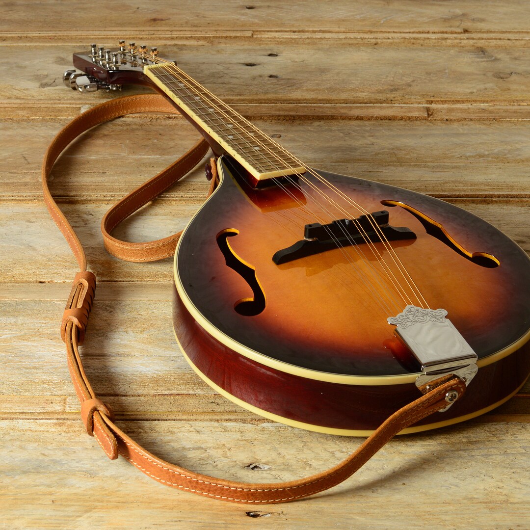 Tan Leather Mandolin Strap, 3/4" Wide, Adjustable Length, Bluegrass ...