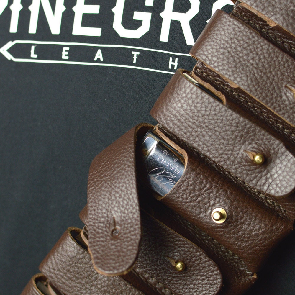 Deluxe Leather Harmonica Bandolier, Mouth Organ Shoulder Belt, Blues ...