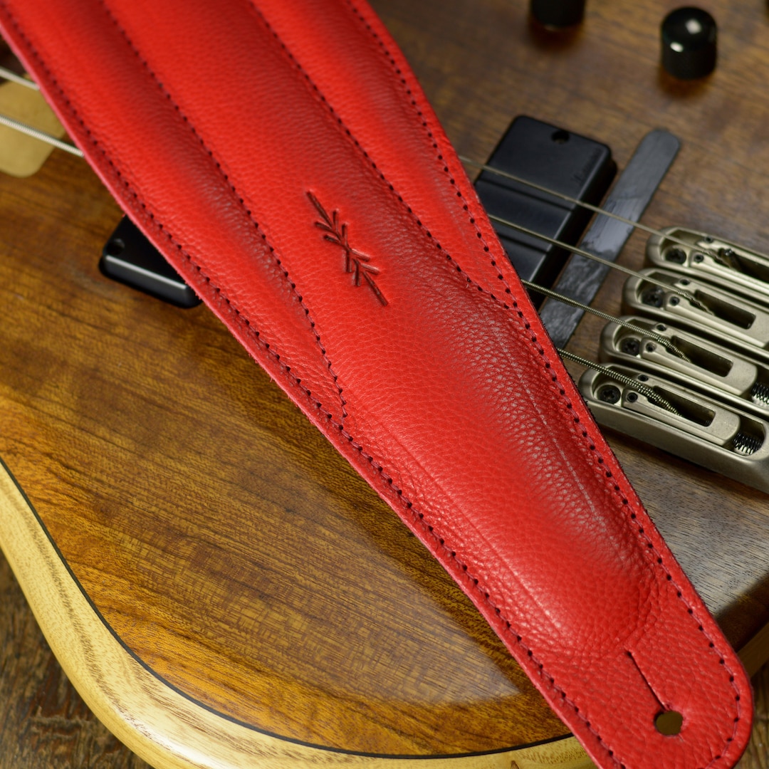 4 Inch Wide Flame Red Bass Strap, Leather Bass Guitar Strap, Guitar ...