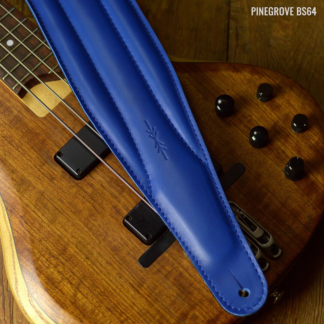 Blue Leather Bass Guitar Strap, BS64, Double-padded, 4 Inches Wide ...