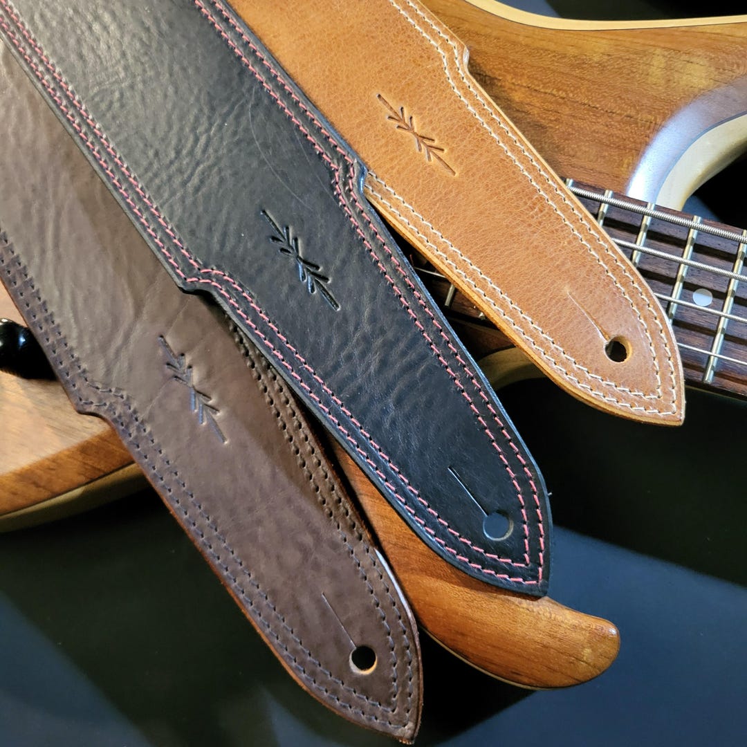 Gothic Style Leather Bass Guitar Strap, BS43, Real Full-grain Natural ...