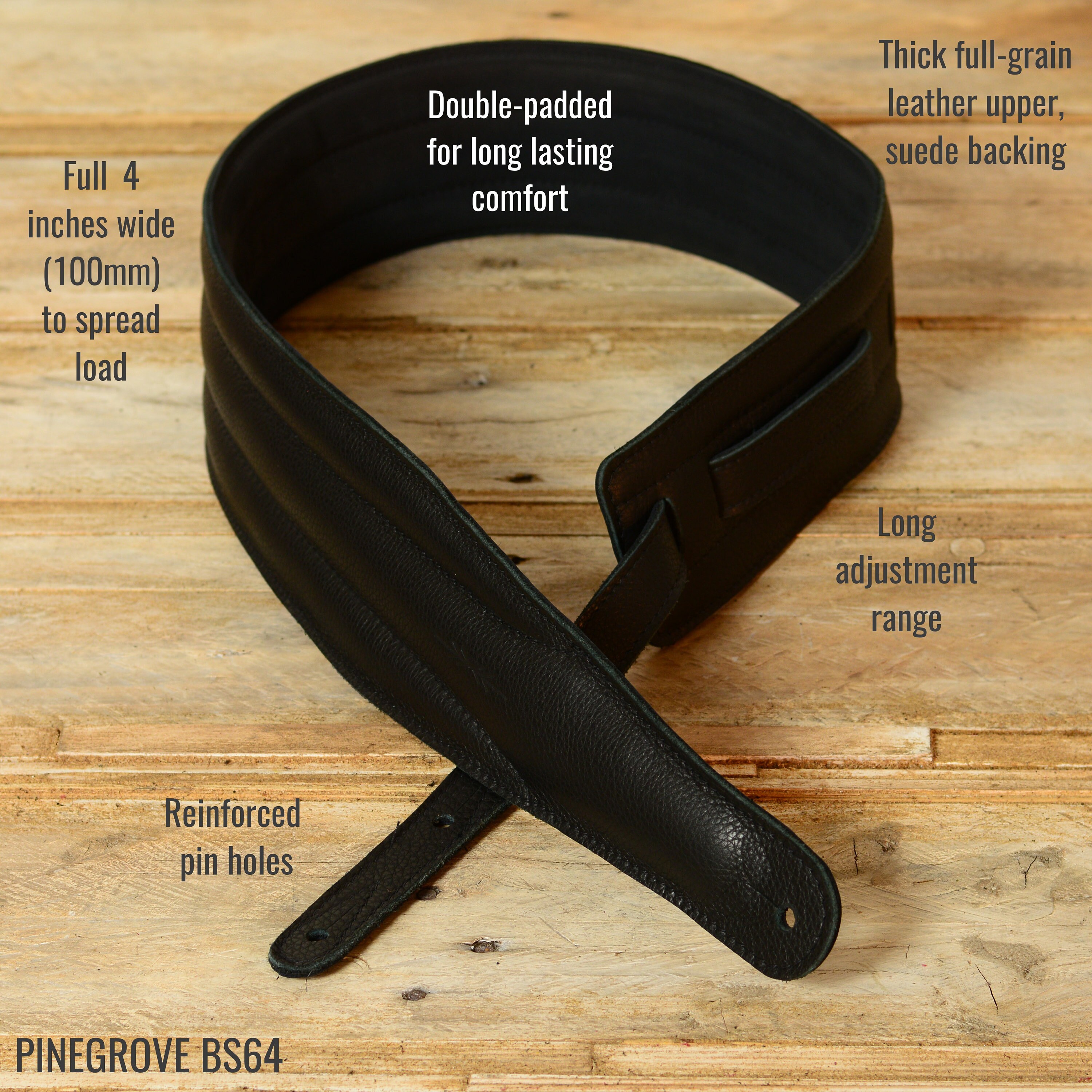 4 Inch Wide Black Guitar Strap or Bass Strap BS64 Double | Etsy