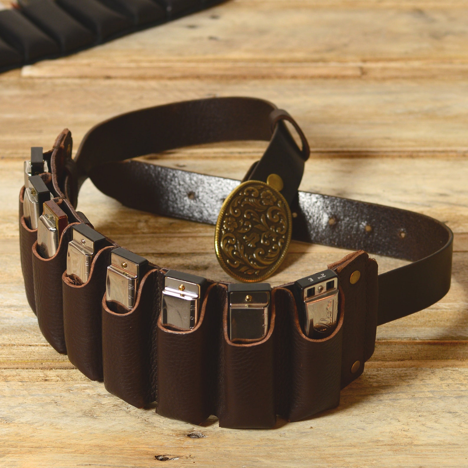 Leather Harmonica Belt Blues Harp Holder Holds From 6 to 12 | Etsy UK