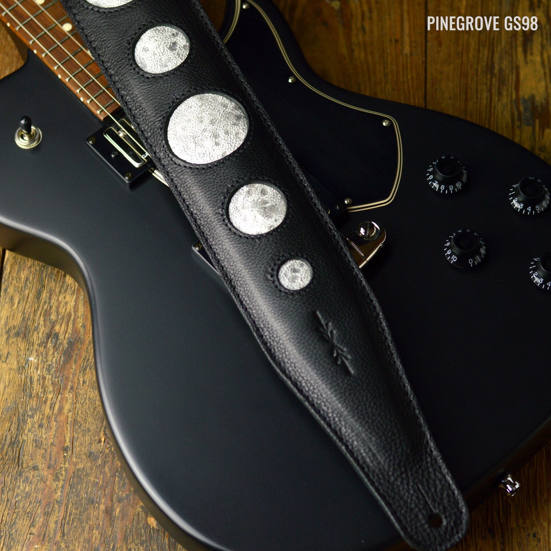 Silver Moon Gothic Guitar Strap, Luxury Black Vegetable-tanned Leather ...