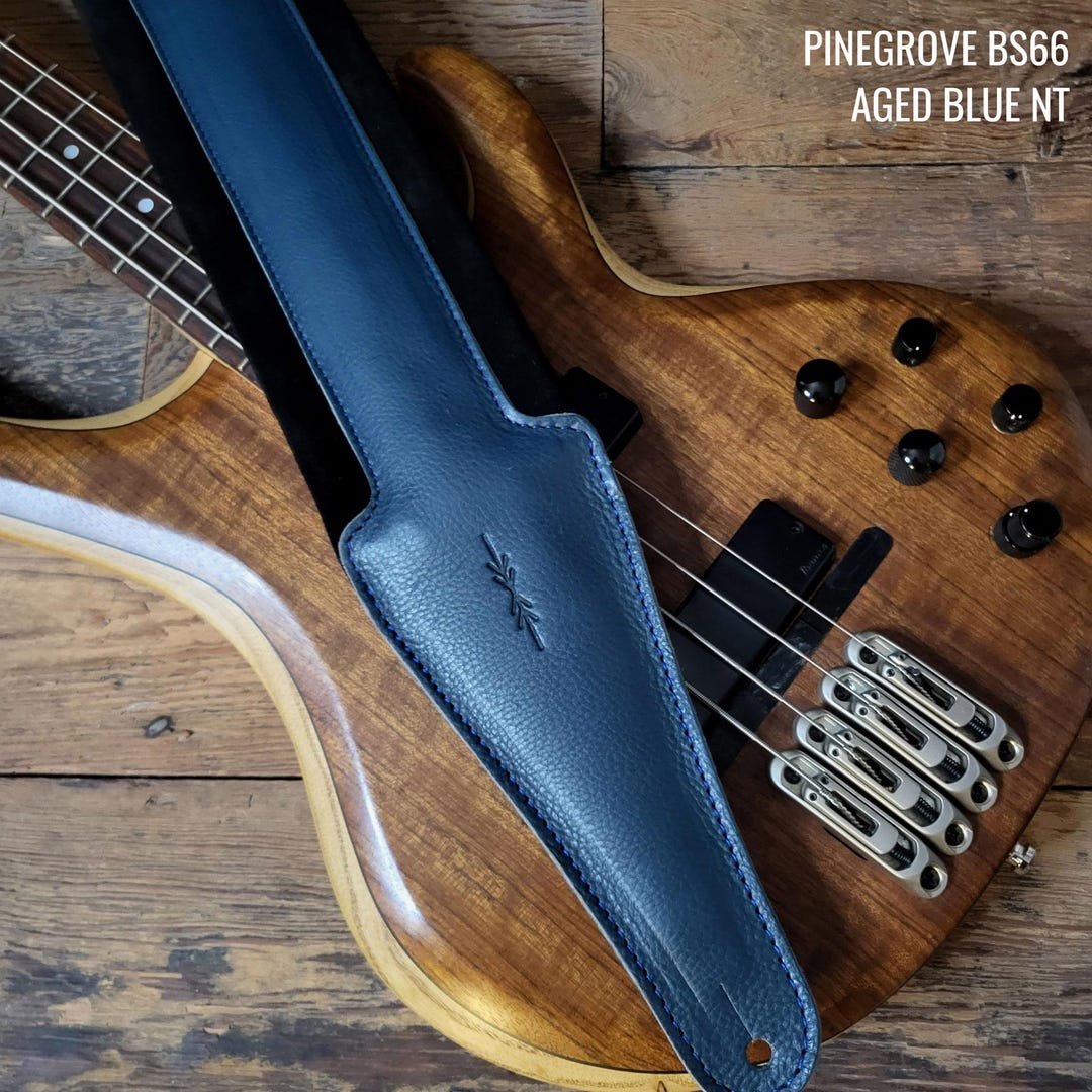 4 Inch Wide Aged Blue Leather Bass Guitar Strap, BS66, Double Padded ...