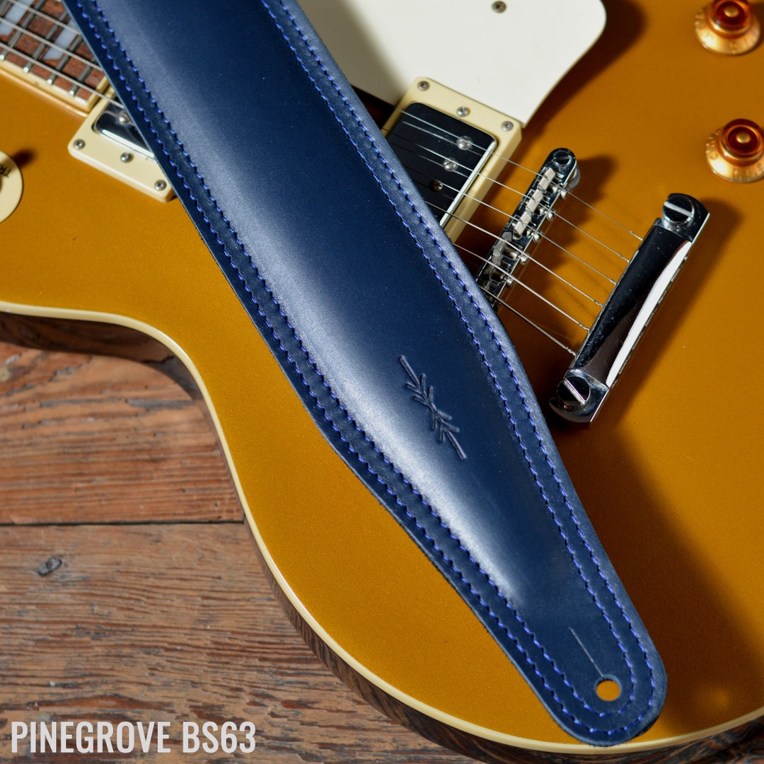 Dark Blue Leather Guitar Strap or Bass Strap, BS63, 3 Inches Wide, Full ...