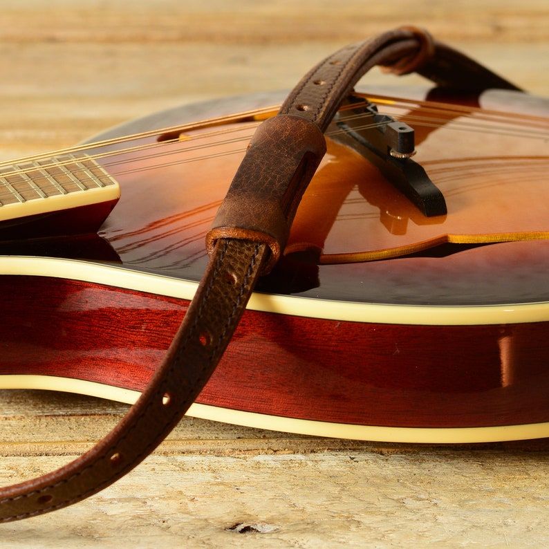 Brown Leather Mandolin Strap, 3/4" Wide, Adjustable Length, Naturally ...