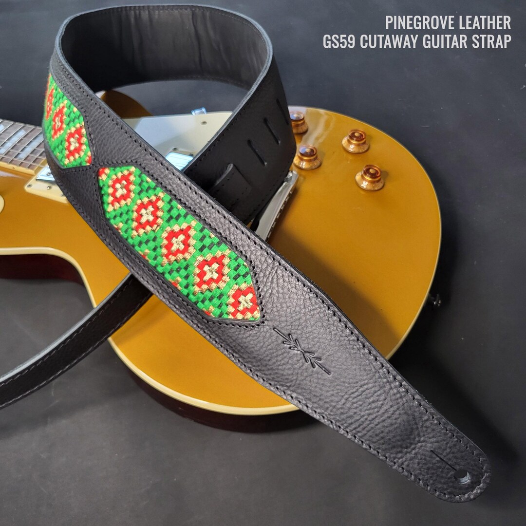 Black Leather Luxury Guitar Strap With Apache Design, GS59, Wide ...