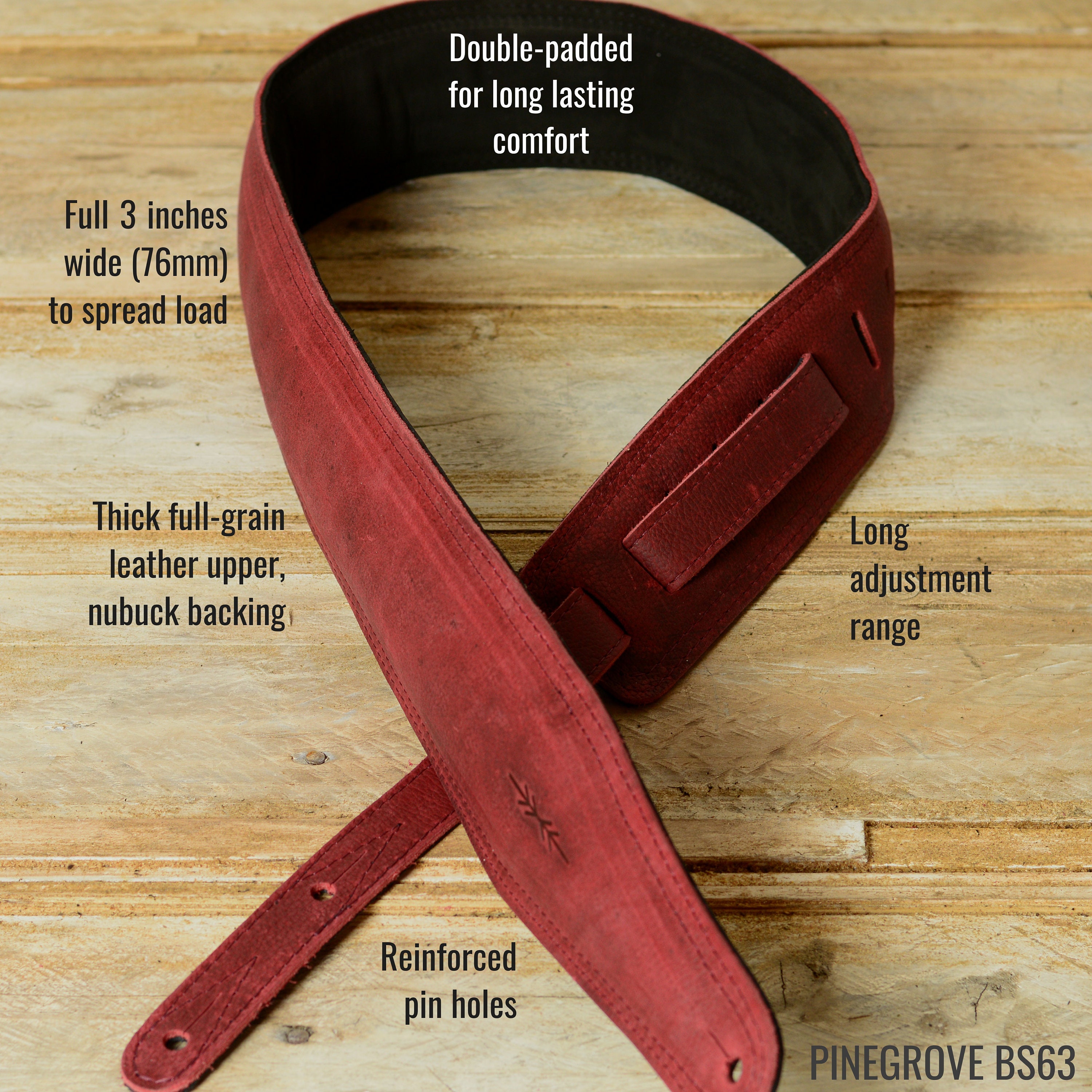 Thick Padded Cherry Red Leather Guitar Strap or Bass Strap | Etsy